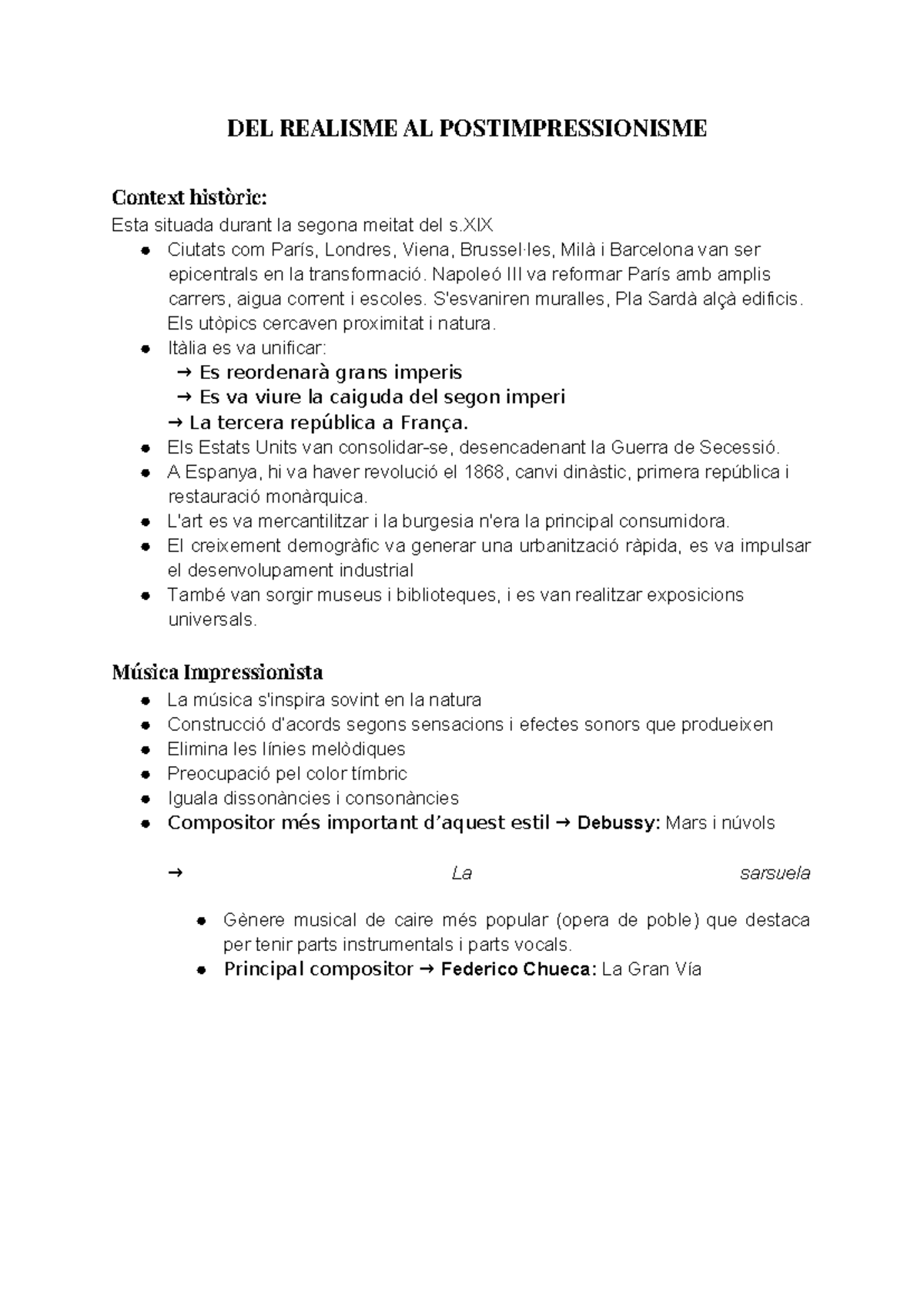 DEL Realisme AL Postimpressionisme - DEL REALISME AL POSTIMPRESSIONISME Context històric: Esta ...