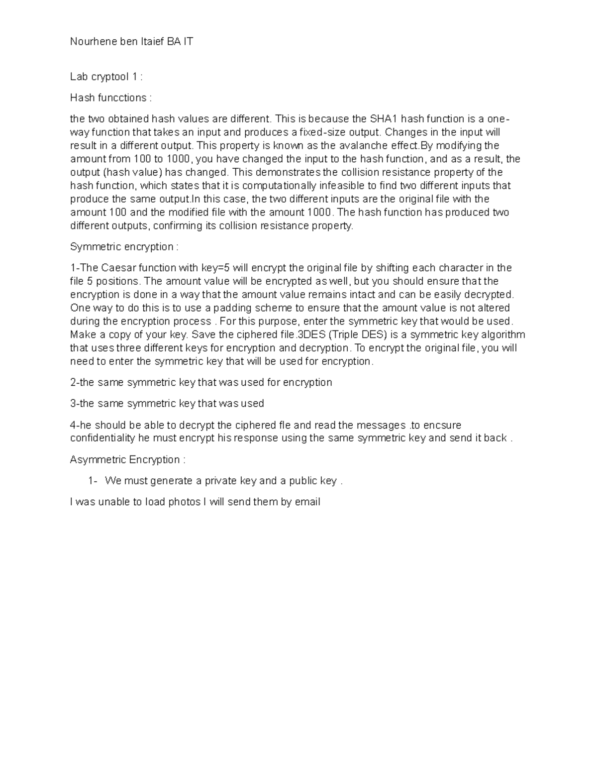 Lab cryptool 1 - IT assignment - Nourhene ben ltaief BA IT Lab cryptool 1 : Hash funcctions ...