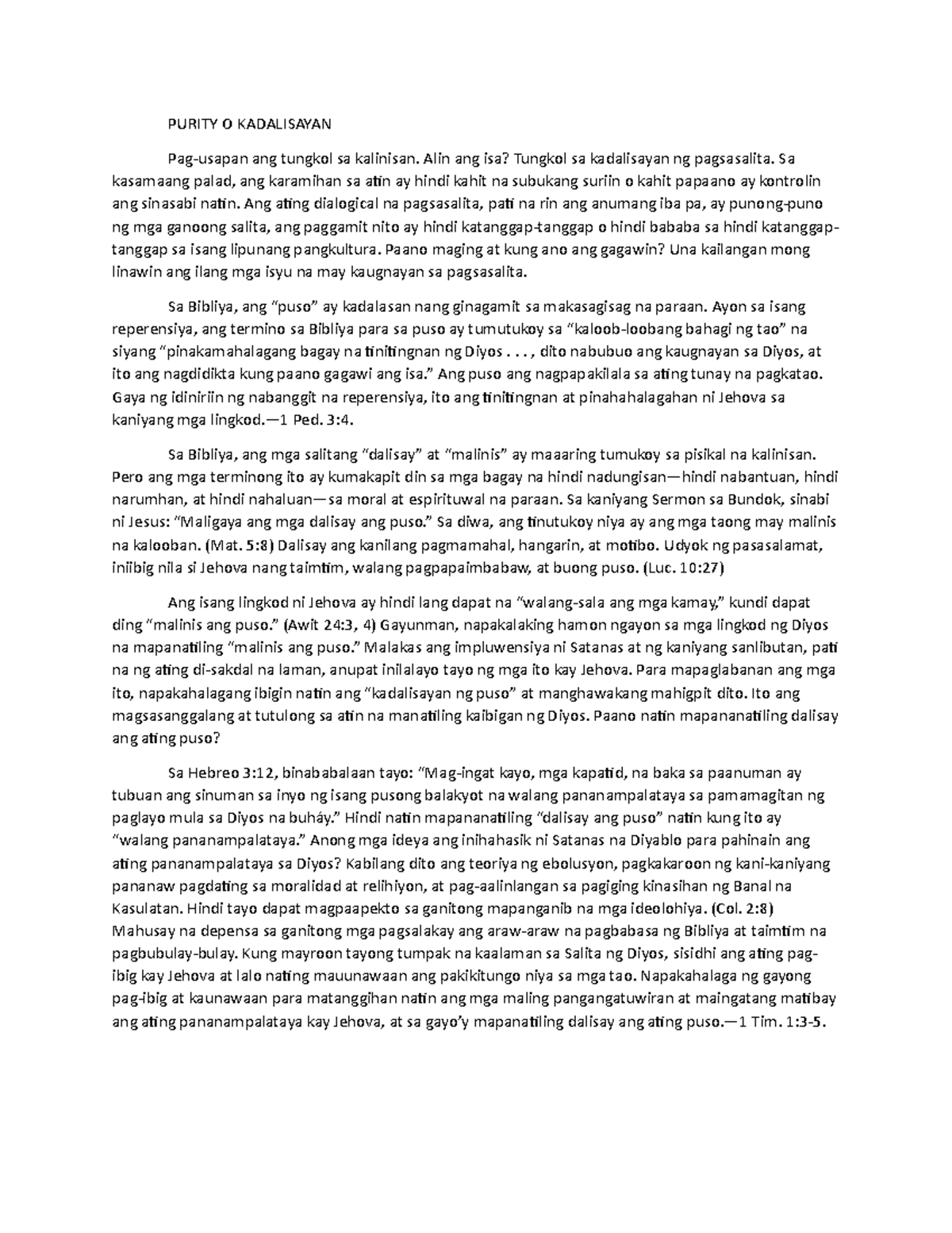 Purity(tagalog) - for the future reference of this note - PURITY O ...