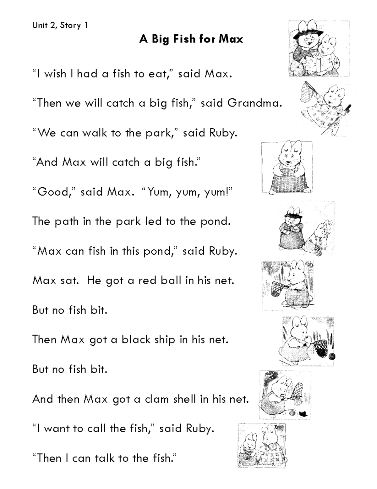 Rsstoriesunit 2 - To read - Unit 2, Story 1 A Big Fish for Max “I wish ...