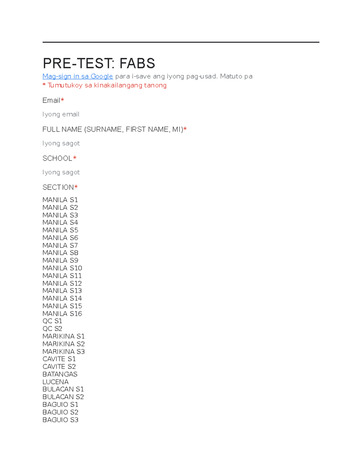 PRE-TEST - yay - PRE-TEST: FABS Mag-sign in sa Google para i-save ang ...