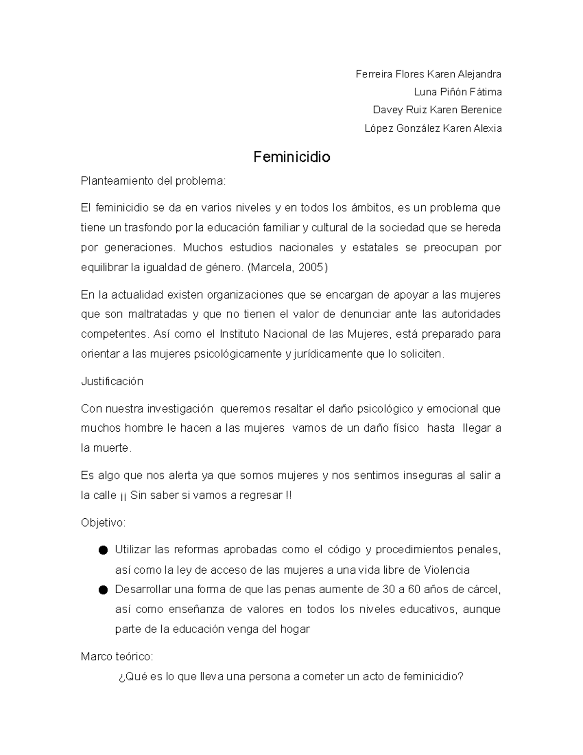 Documento Feminicidio - Ferreira Flores Karen Alejandra Luna Piñón ...