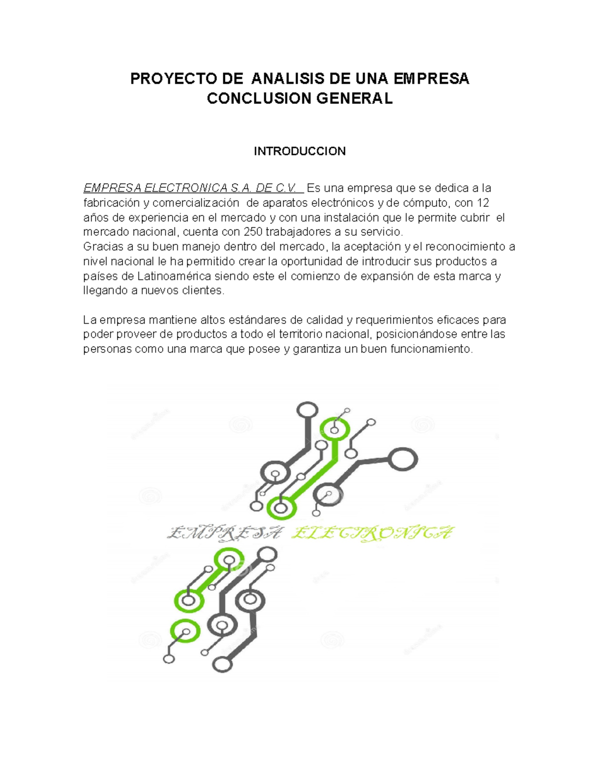 Conclusión General de analisis de empresa - PROYECTO DE ANALISIS DE UNA ...