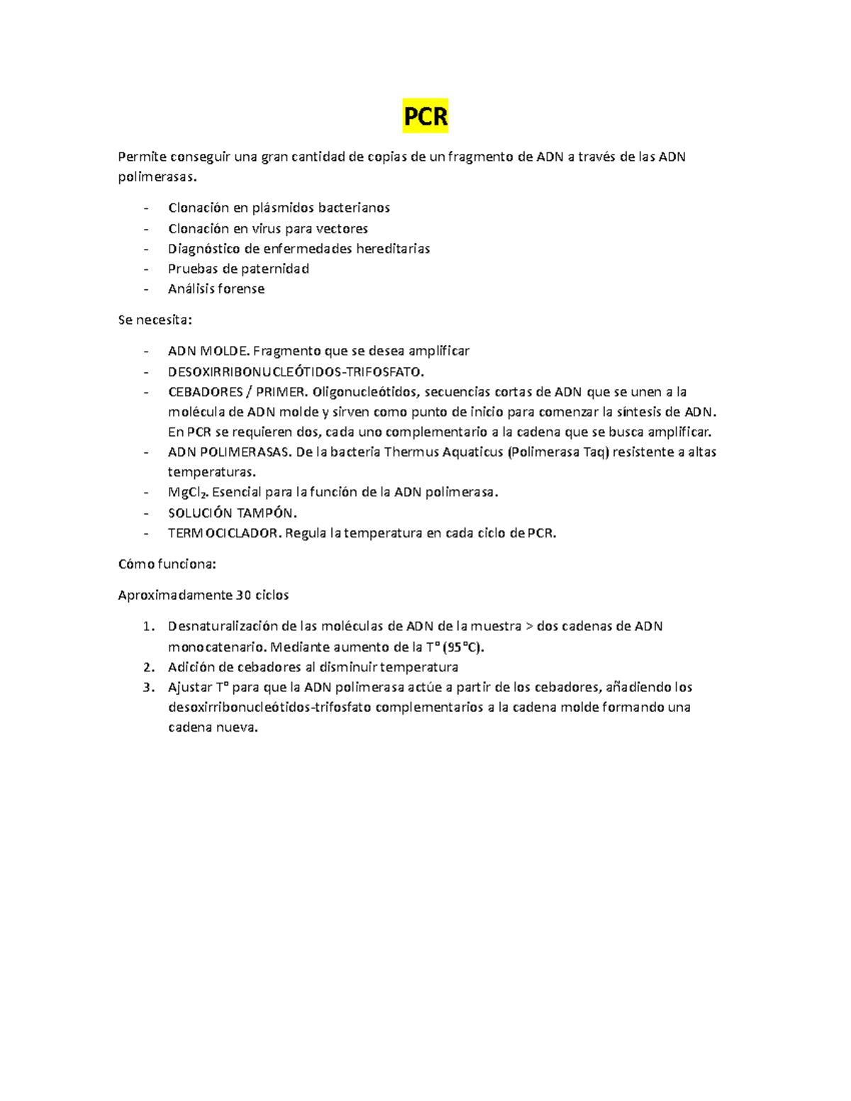 PCR - resumen sobre PCR fácil - PCR Permite conseguir una gran cantidad ...