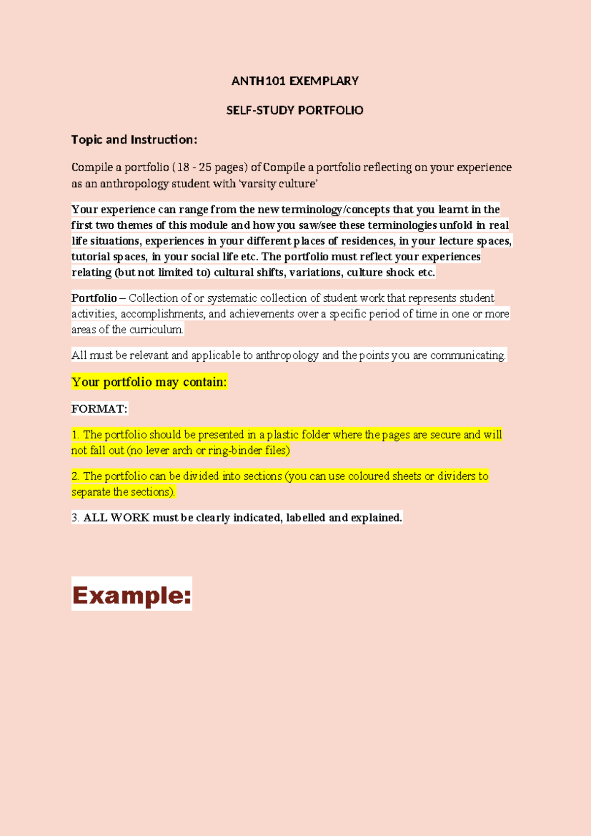 Portfolio - Exemplary DOC - ANTH101 EXEMPLARY SELF-STUDY PORTFOLIO ...