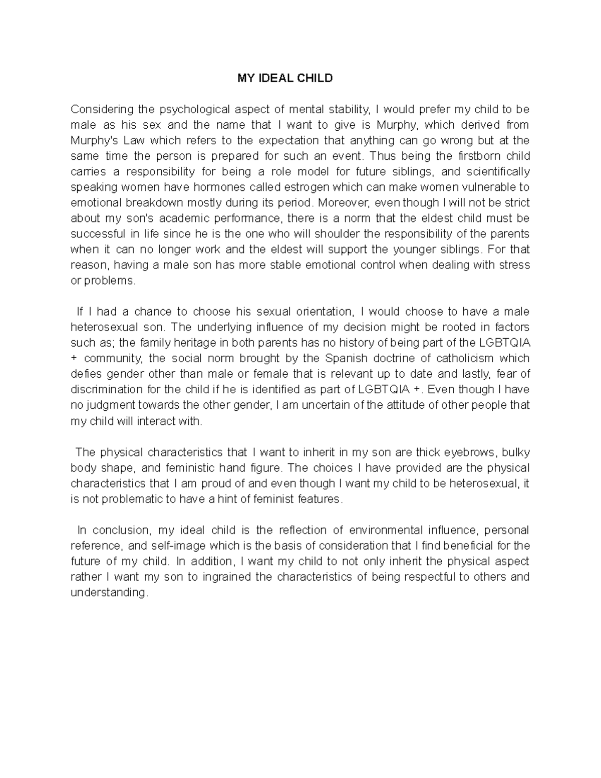My Ideal Child in a modern world - MY IDEAL CHILD Considering the ...