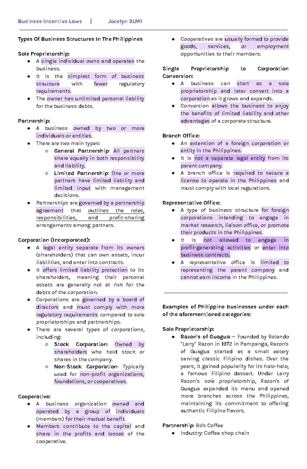 BIL HW Types Of Business Structures In The Philippines - Business ...