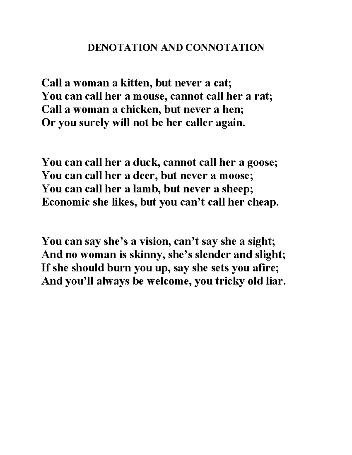 Denotation AND Connotation - DENOTATION AND CONNOTATION Call a woman a ...