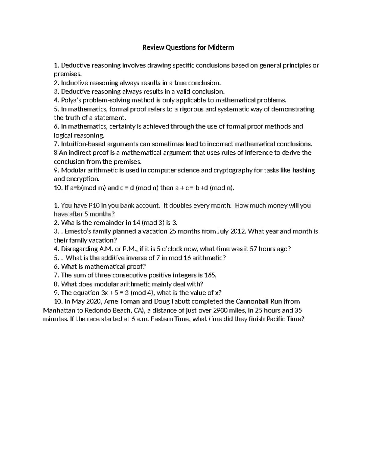 Revie Questions for Midterm - Review Questions for Midterm Deductive ...