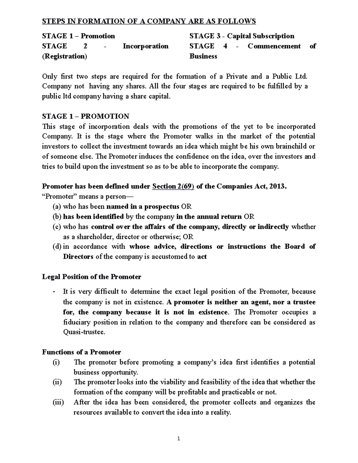 Company Law Notes For exam 3 - STEPS IN FORMATION OF A COMPANY ARE AS ...