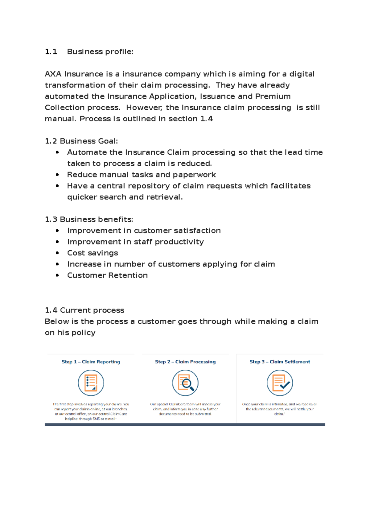 Doc2 - 1 Business profile: AXA Insurance is a insurance company which ...