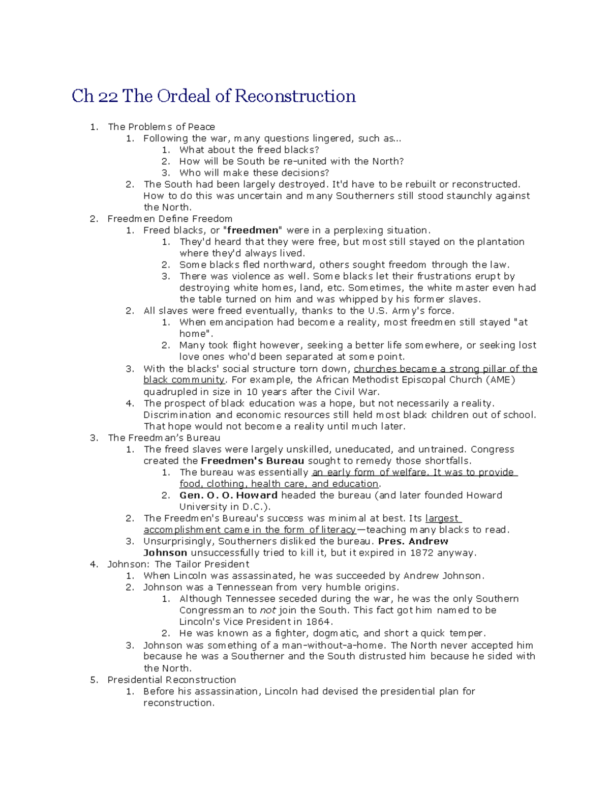 Ch 22 the ordeal of reconstruction - Ch 22 The Ordeal of Reconstruction ...