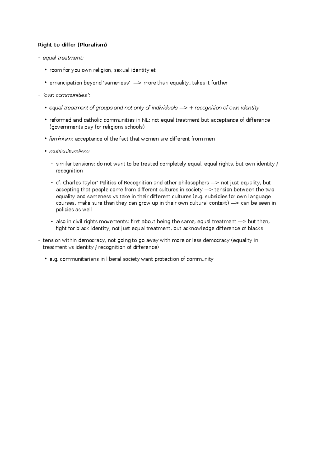 Right to differ - Charles Taylor’ Politics of Recognition and other ...