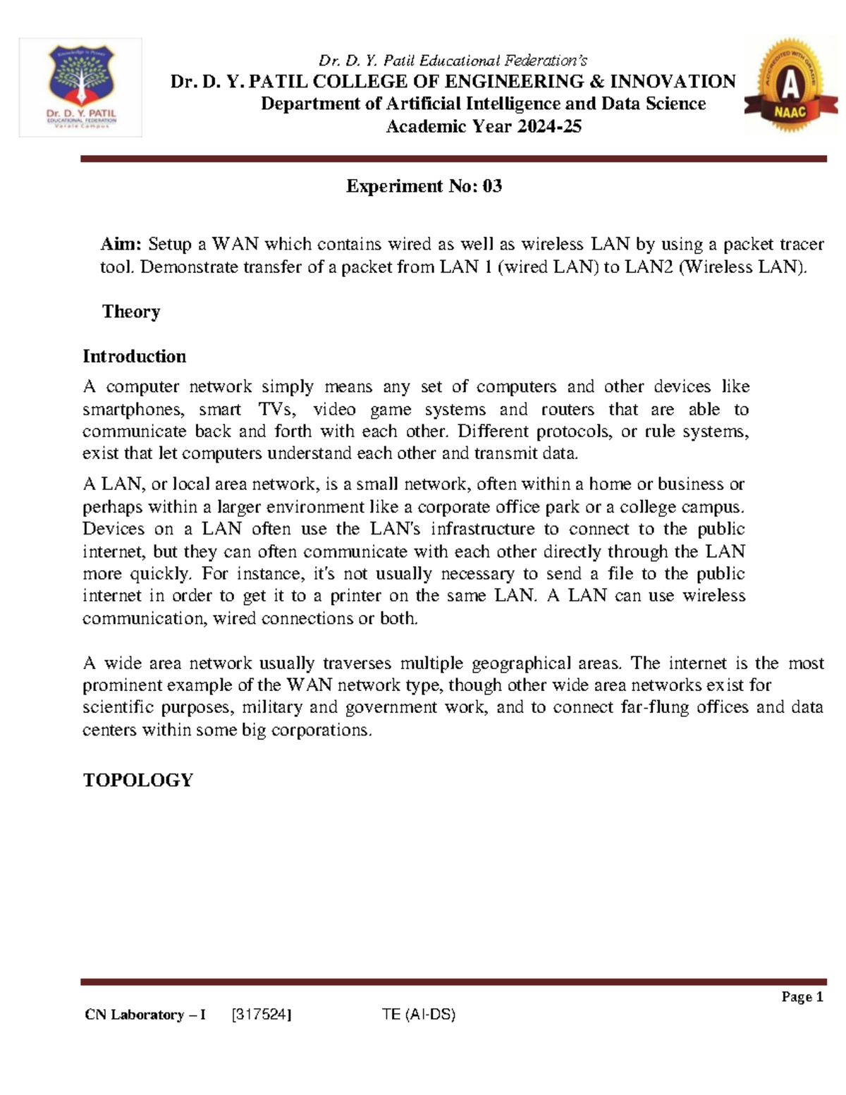 CN Lab Manual 092953 - Dr. D. Y. PATIL COLLEGE OF ENGINEERING ...