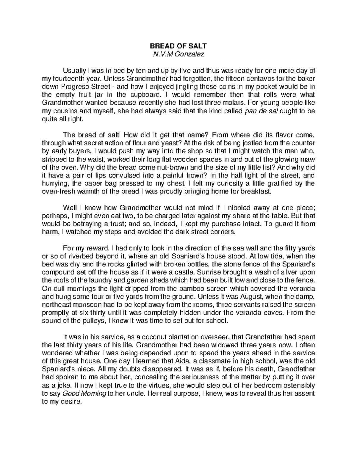 Bread OF SALT - BREAD OF SALT N.V Gonzalez Usually I was in bed by ten ...