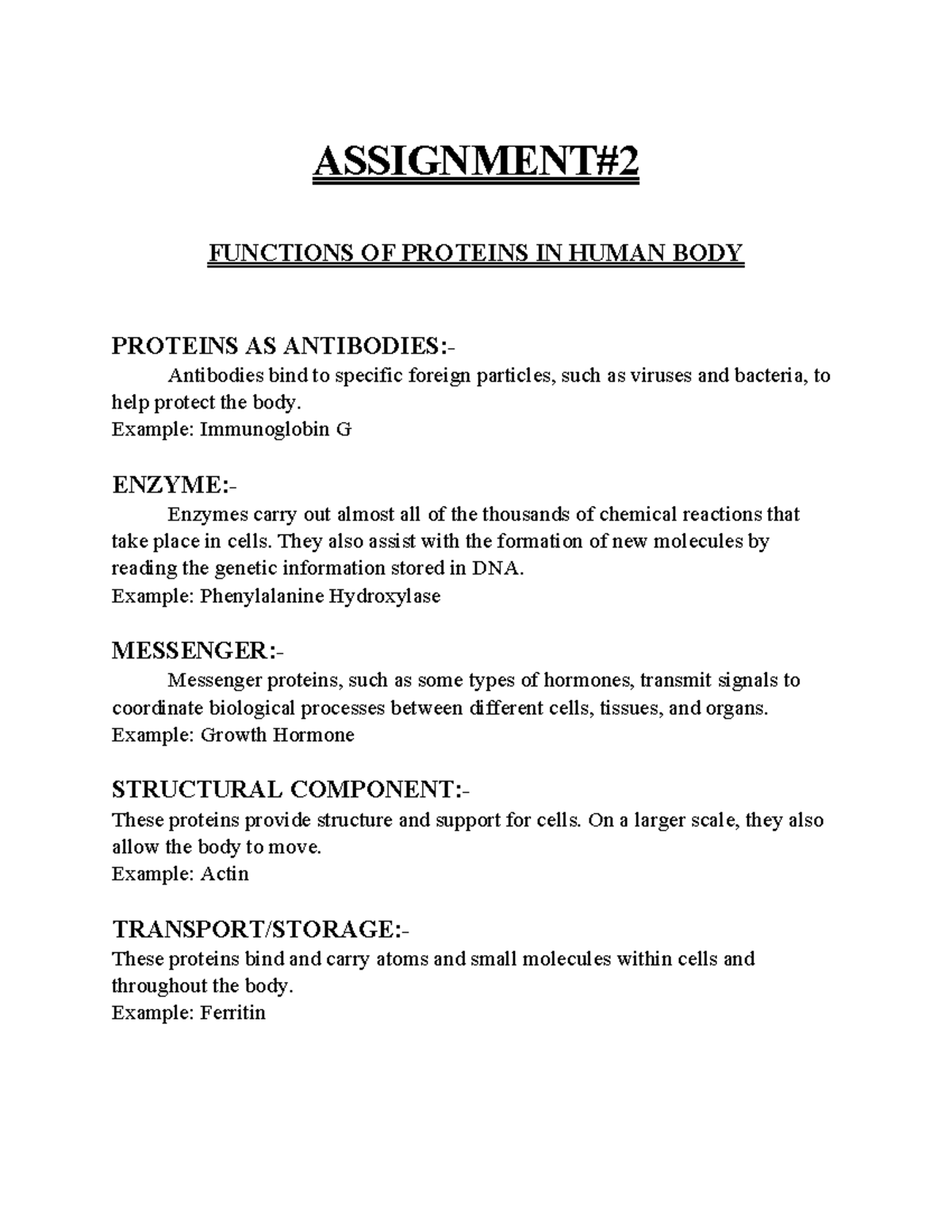 Biochem ASS#2 pdf - ASSIGNMENT# FUNCTIONS OF PROTEINS IN HUMAN BODY PROTEINS AS ANTIBODIES ...