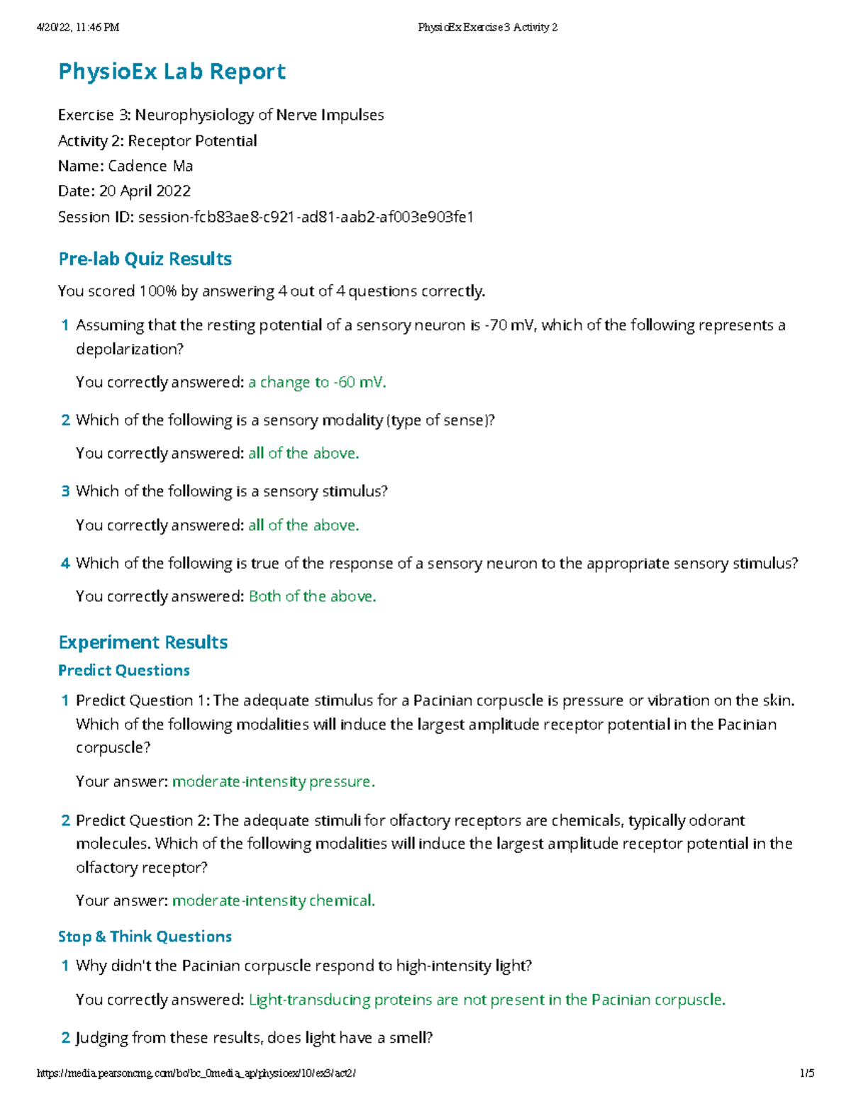 Physio Ex Exercise 3 Activity 2 - PhysioEx Lab Report Exercise 3: Neurophysiology of Nerve ...