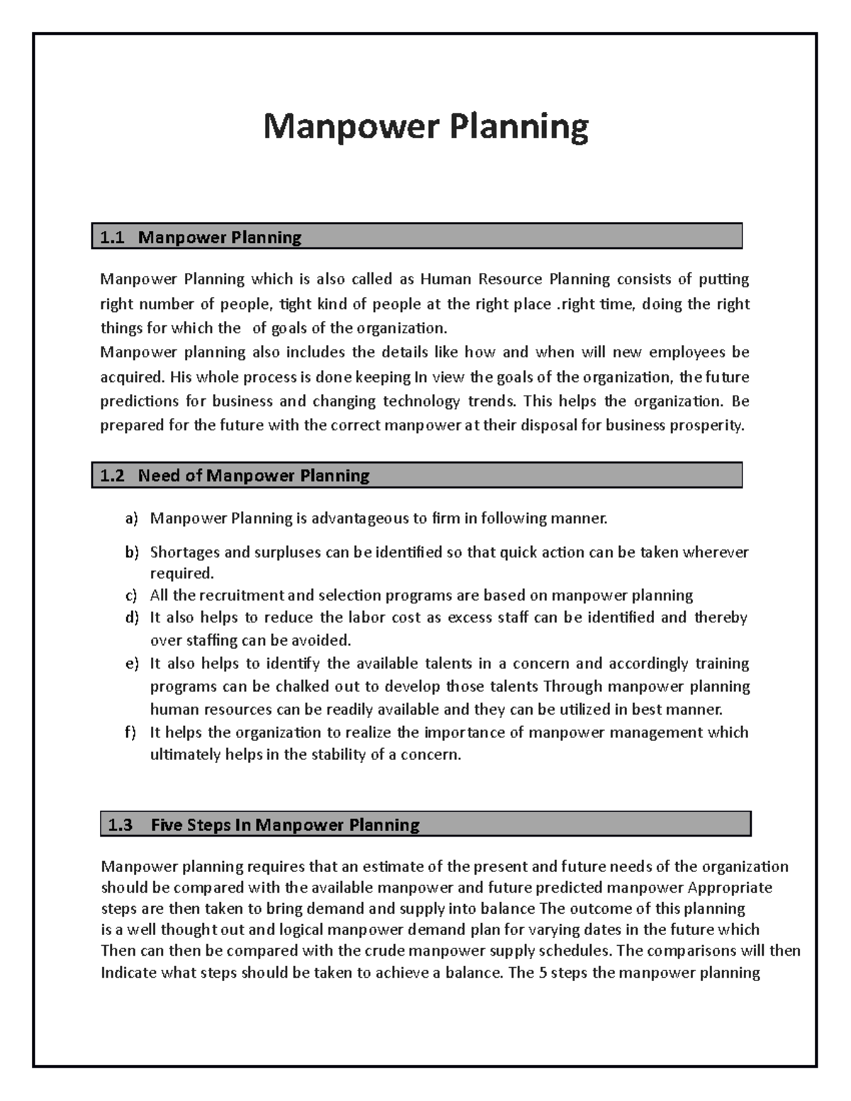 Manpower planning notes - Manpower Planning 1 Manpower Planning ...