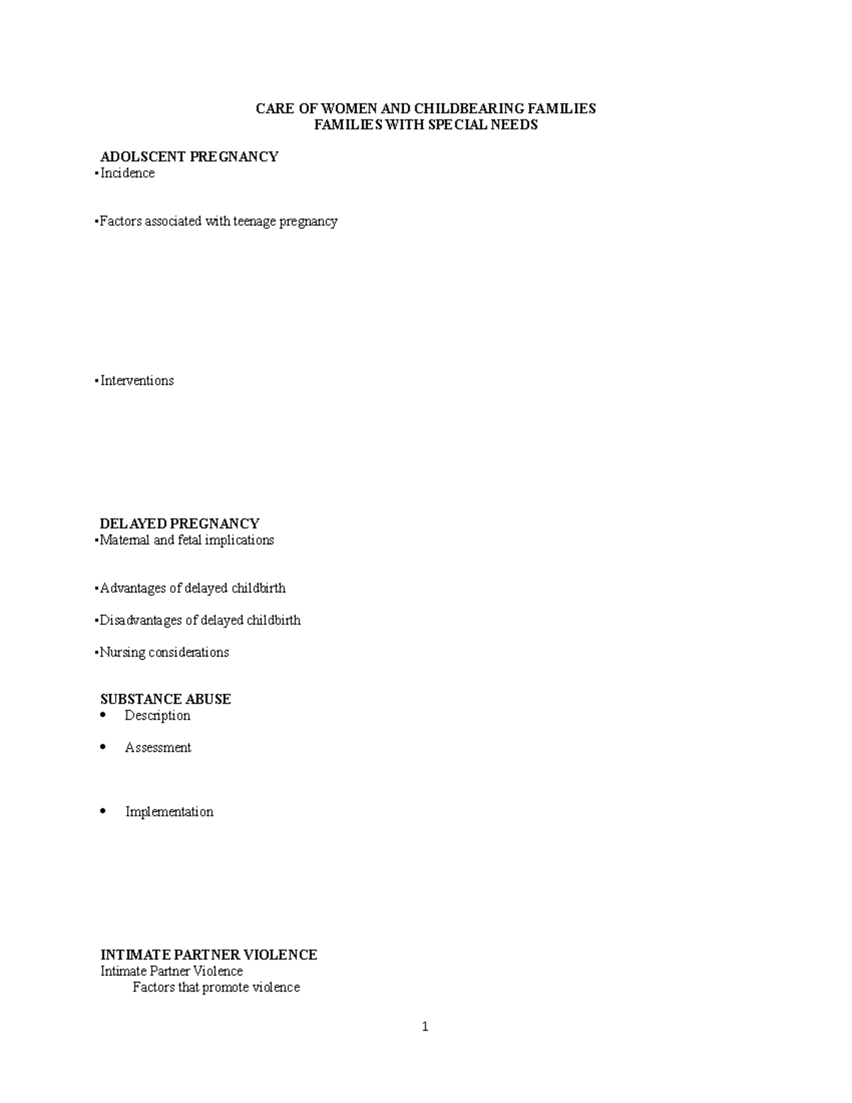 Familes with Special Needs Outline - CARE OF WOMEN AND CHILDBEARING ...