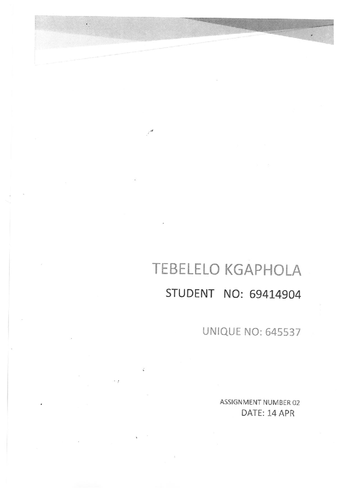 Ass no 2 tebelelo kgaphola ENG150304-14-2023-112208 - ELE1501 - Studocu