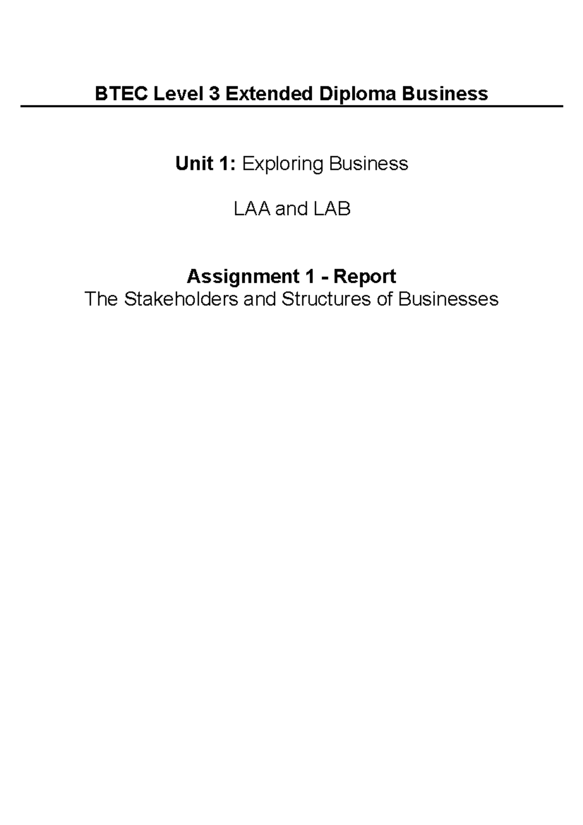 Copy of Max Forde - Unit 1 - LAA and LAB - Assignment 1 - Report template - BTEC Level 3 ...