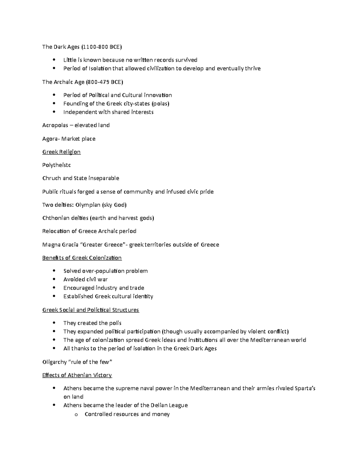 Greece - notes - The Dark Ages BCE) Little is known because no written ...