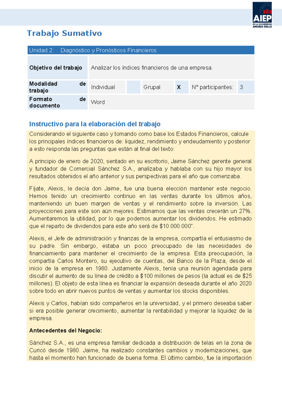 VF ANF 101 Actividad Sumativa A Semana 5 - Trabajo Sumativo Unidad 2: Diagnóstico y Pronósticos ...
