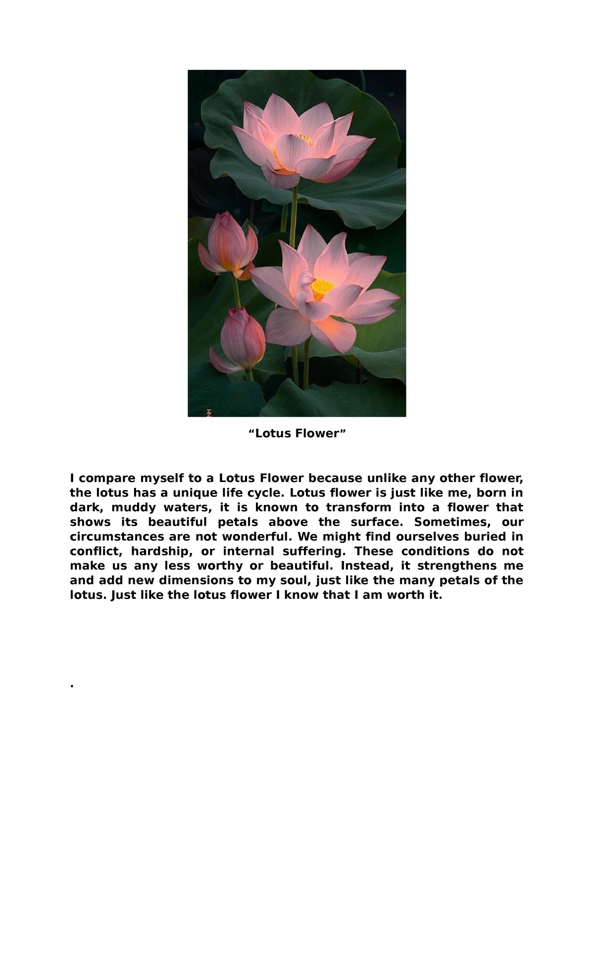 Creative Writing ACT 1 - Things that symbolizes you - “Lotus Flower” I ...