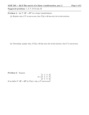 10-03 1.9 The matrix of a linear transformation, part 1, Solutions ...