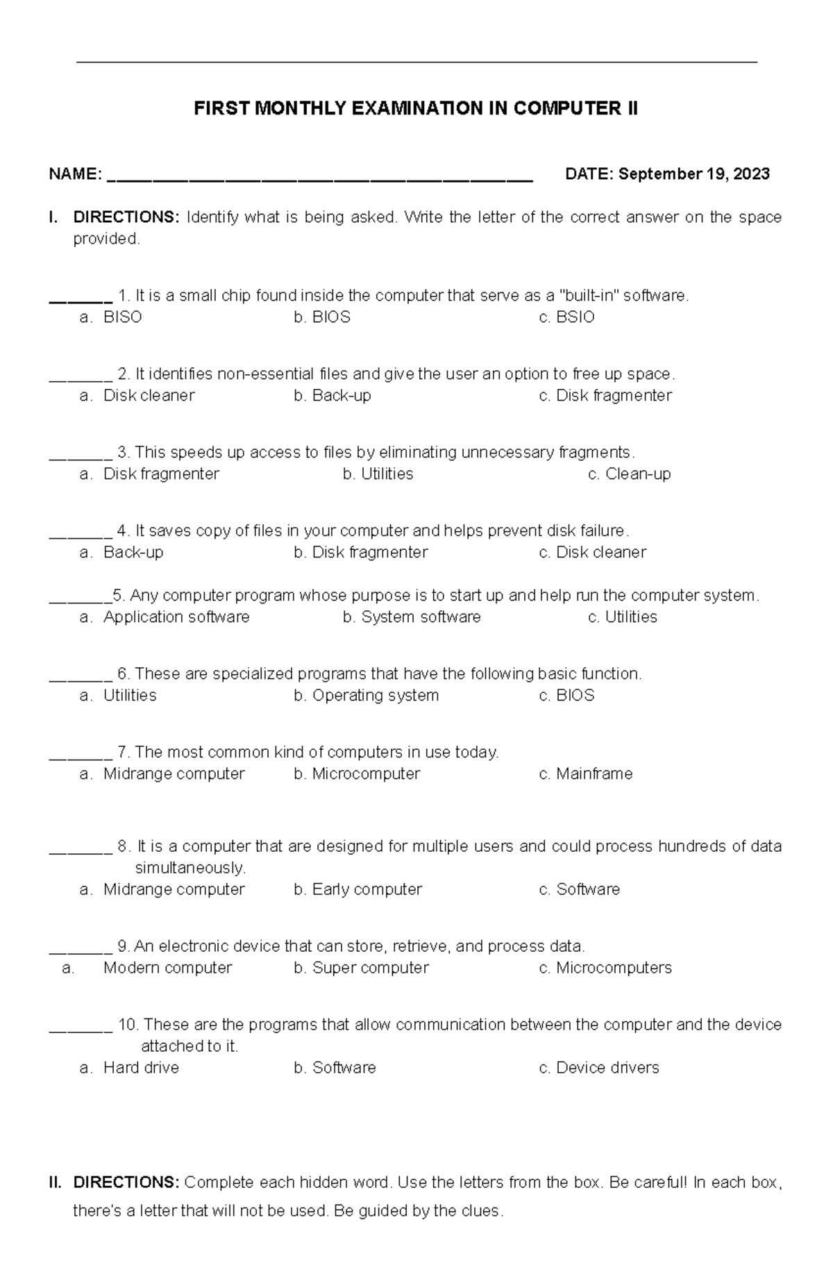 Computer examinations - - Studocu