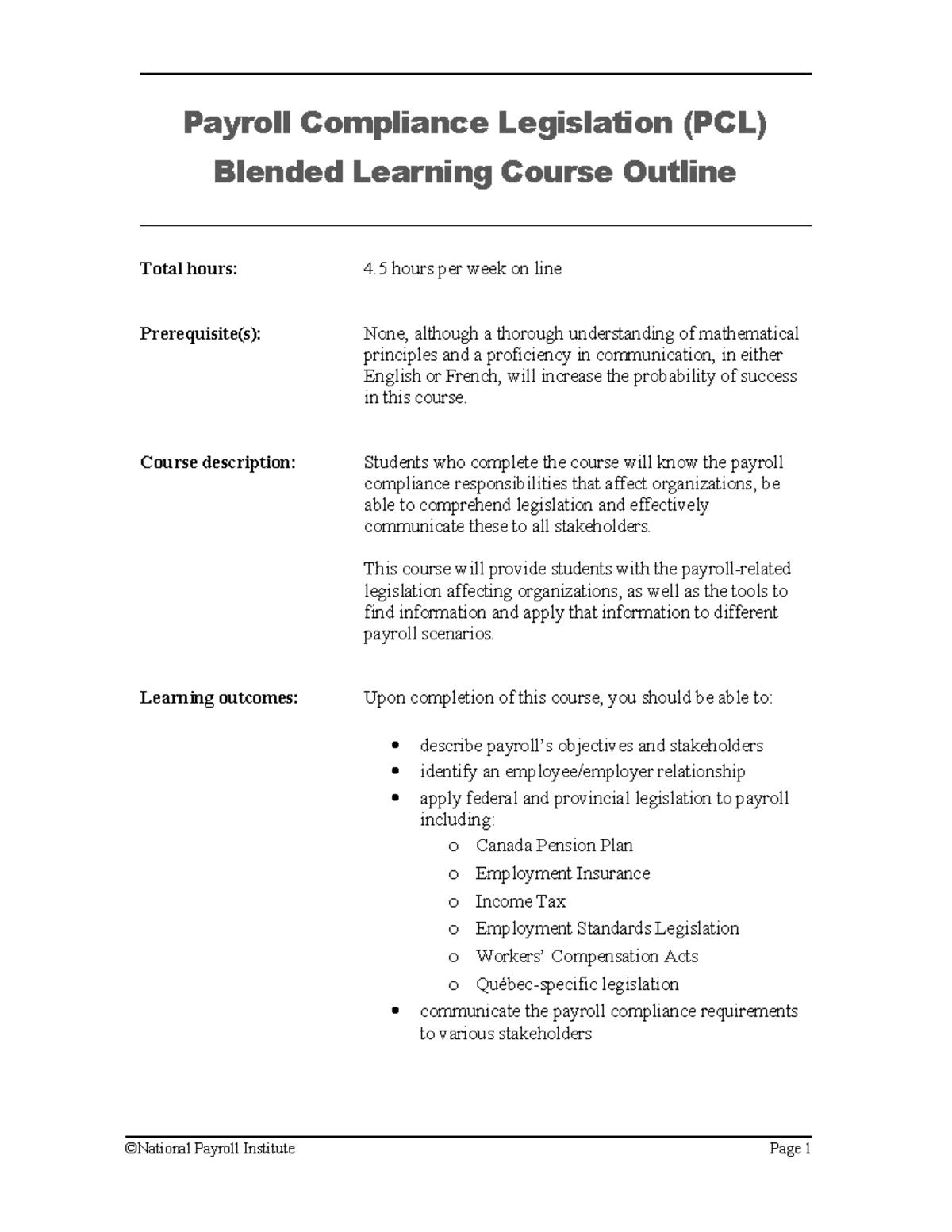 PCL-Blended-Learning-Course-Outline and Week by week objectives Winter ...