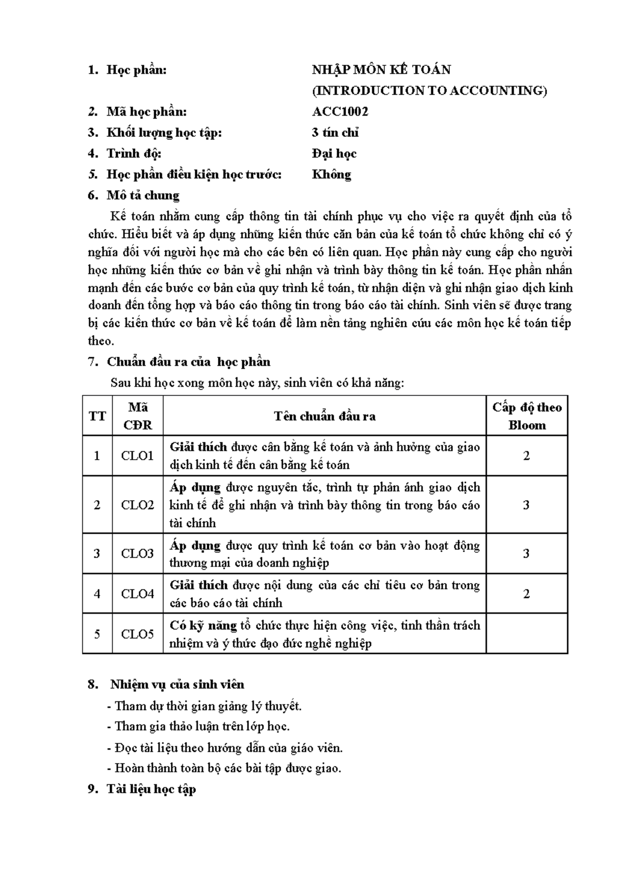 1. Nhap mon ke toan De cuong chi tiet - Học phần: NHẬP MÔN KẾ TOÁN (INTRODUCTION TO ACCOUNTING ...