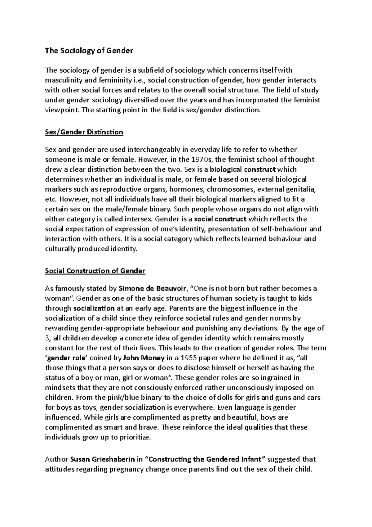 The Sociology of Gender - , social construction of gender, how gender ...