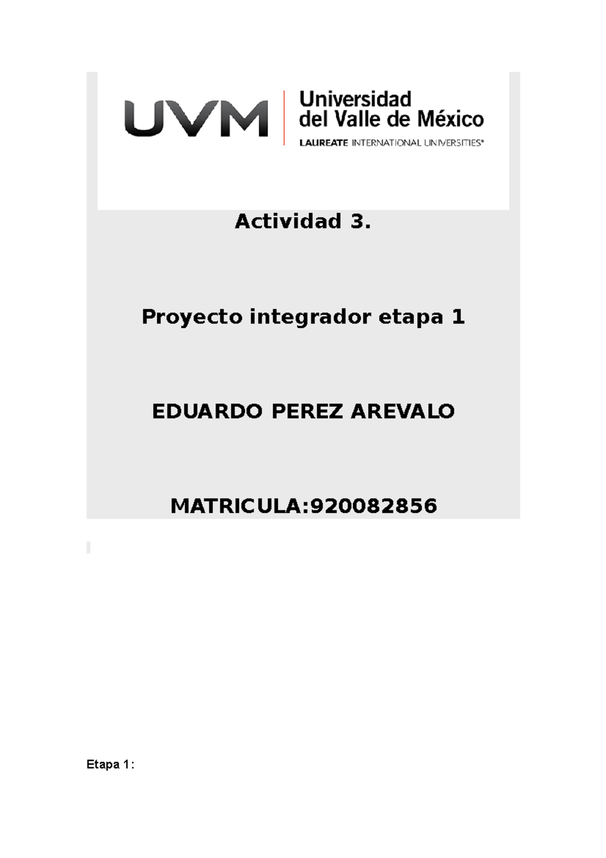 A3 Epa Actividad 3 Proyecto Integrador Etapa 1 Eduardo Perez Arevalo