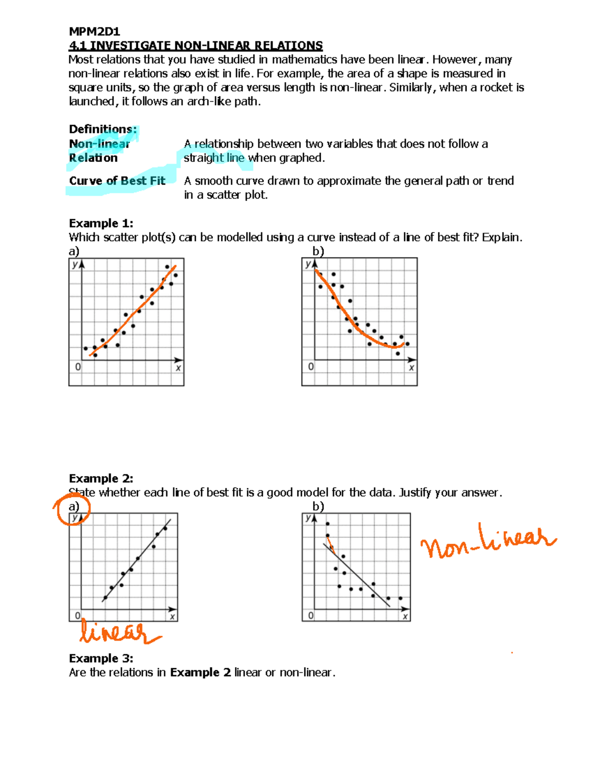 Mar.8 4.1 Investigate Non-Linear Relations - MPM2D 4 INVESTIGATE NON ...