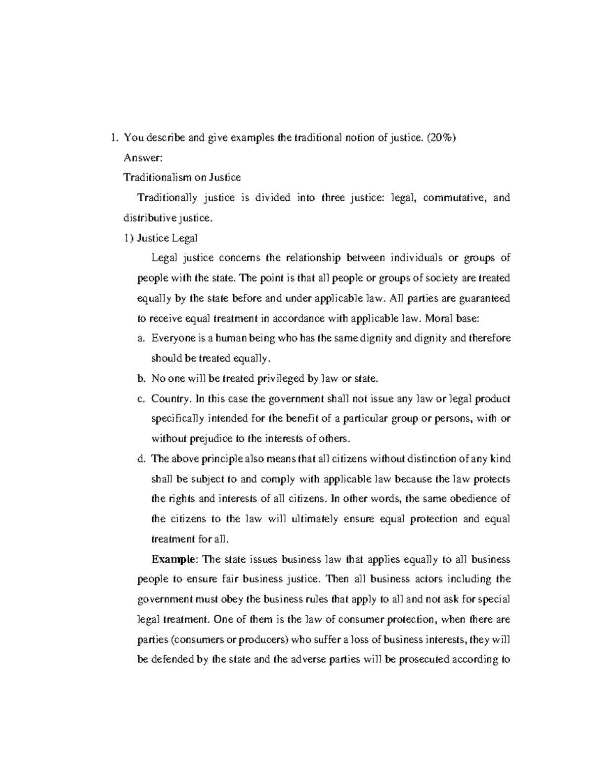 Introduction to Business Law Assignment - You describe and give ...