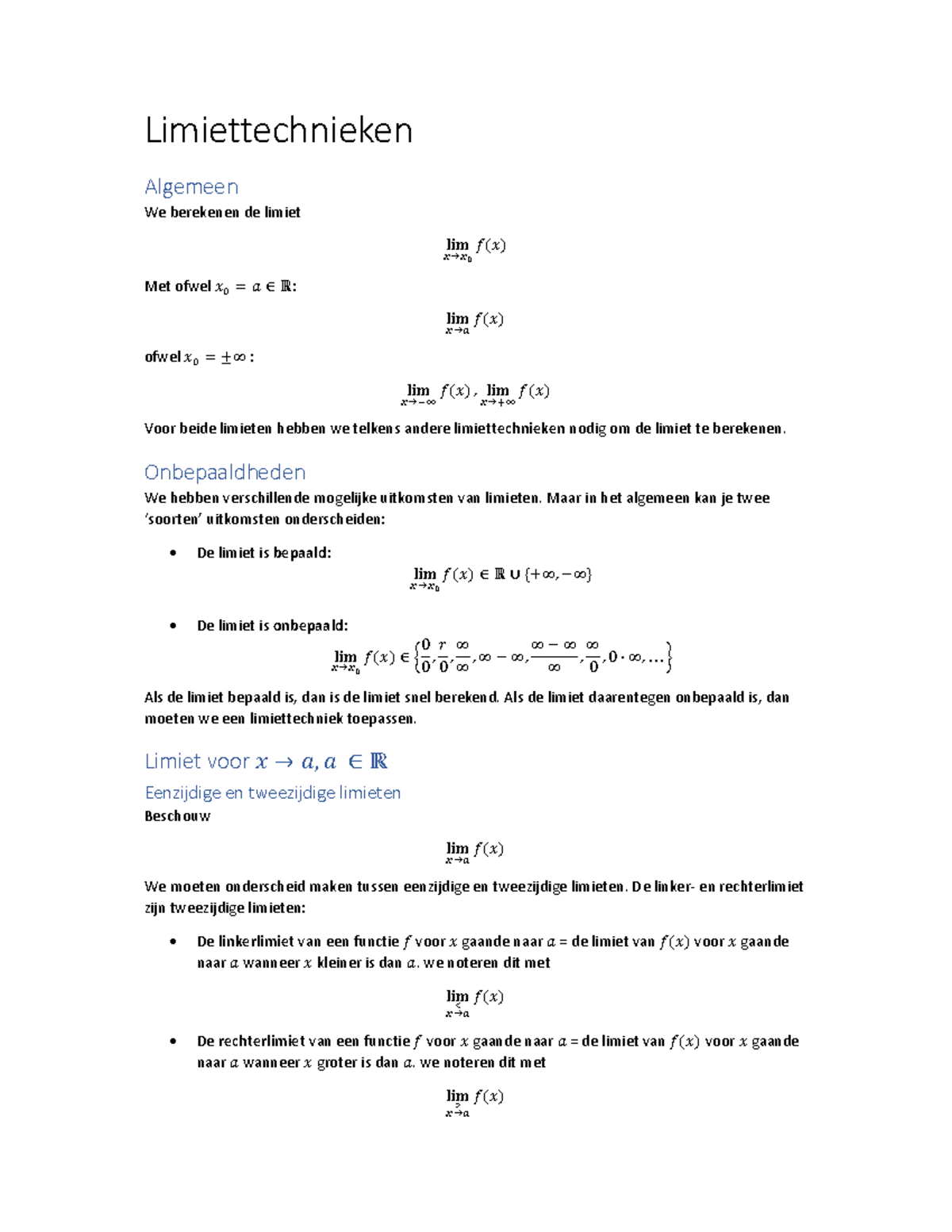 Limiettechnieken uitgelegd - Limiettechnieken Algemeen We berekenen de ...