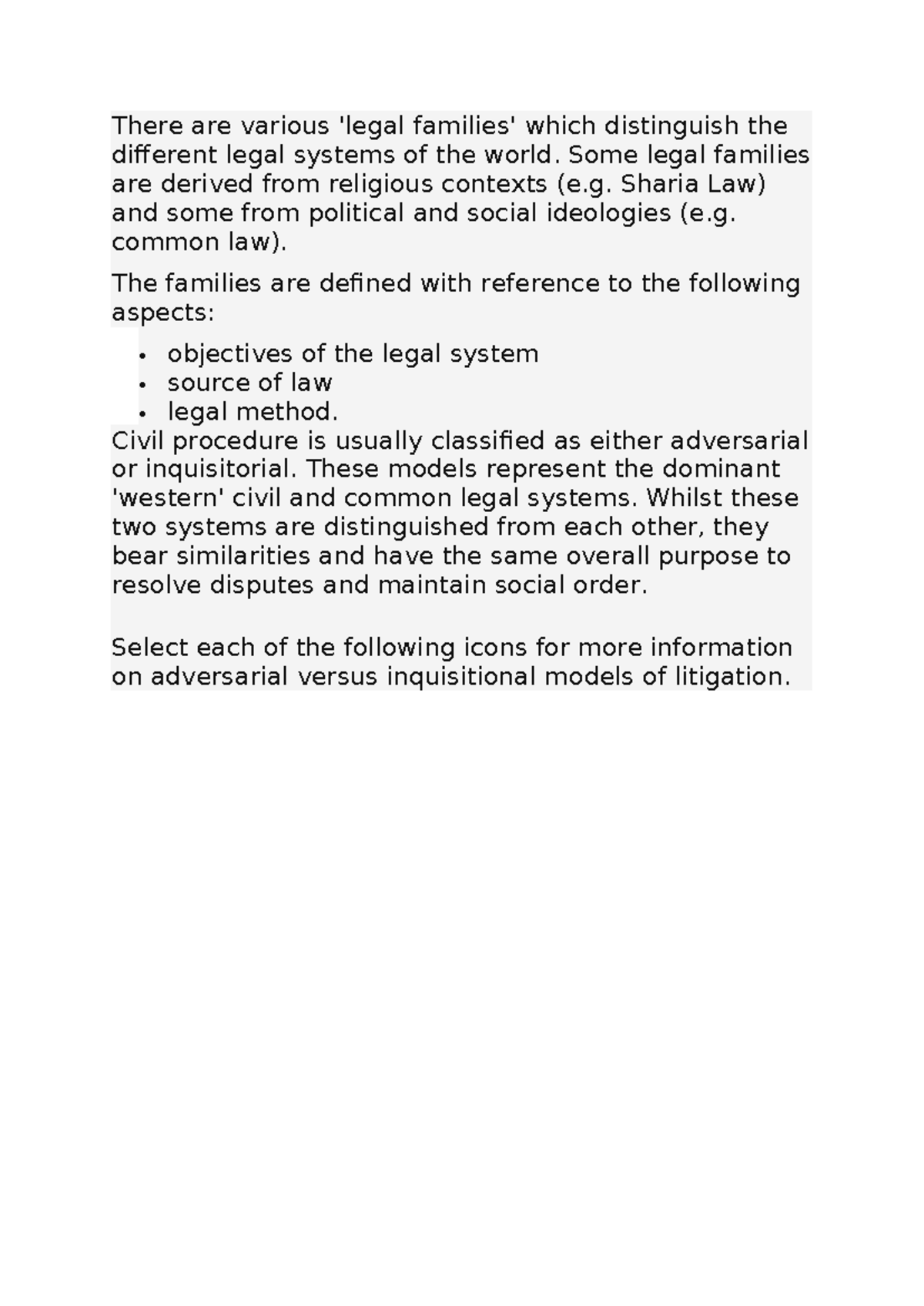 In this subject - law - There are various 'legal families' which ...
