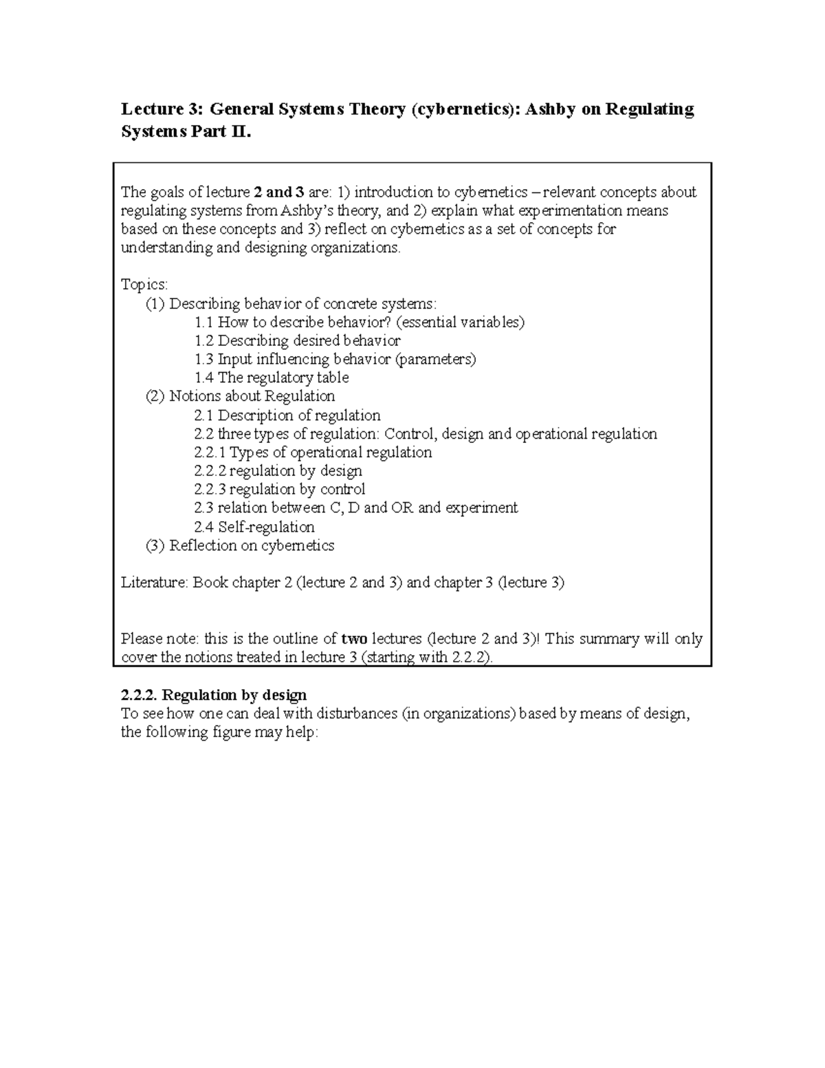 Summary general systems theory part II 2022 - Lecture 3: General Systems Theory (cybernetics ...