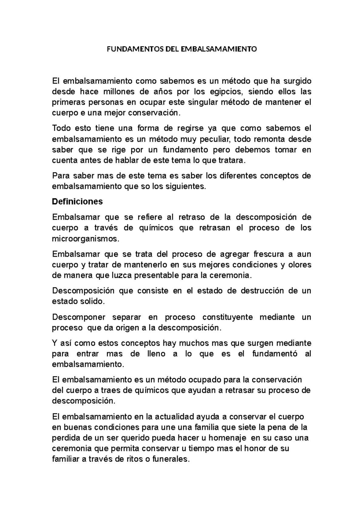 Fundamentos del embalsamamiento - FUNDAMENTOS DEL EMBALSAMAMIENTO El ...