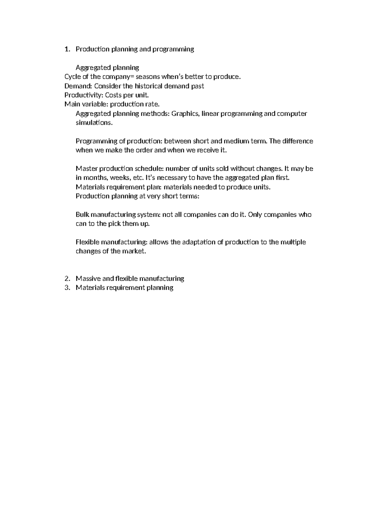 Dop unit 4 - english notes unit 4 (ARA) - Production planning and ...