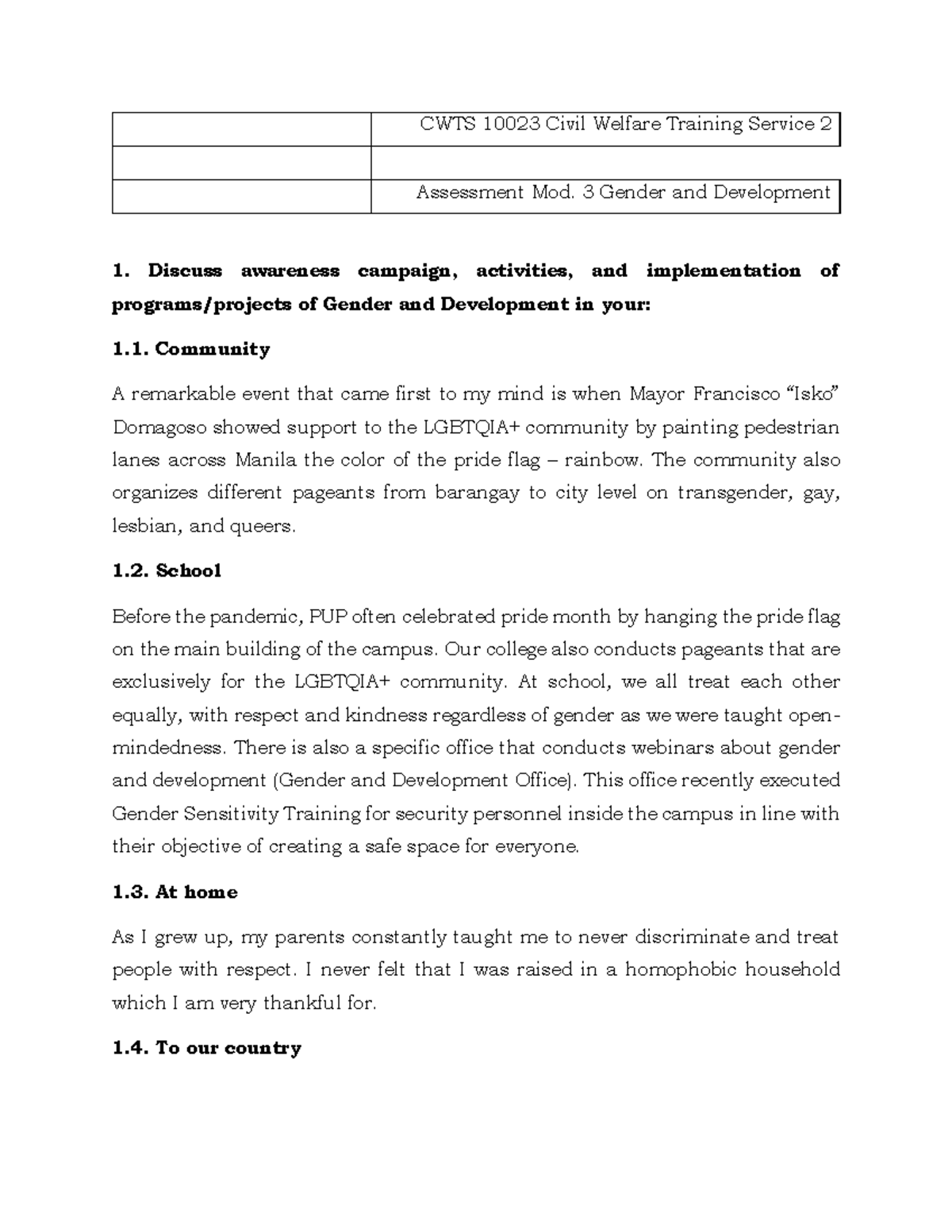 CWTS2 Assessment 3 - CWTS 10023 Civil Welfare Training Service 2 ...