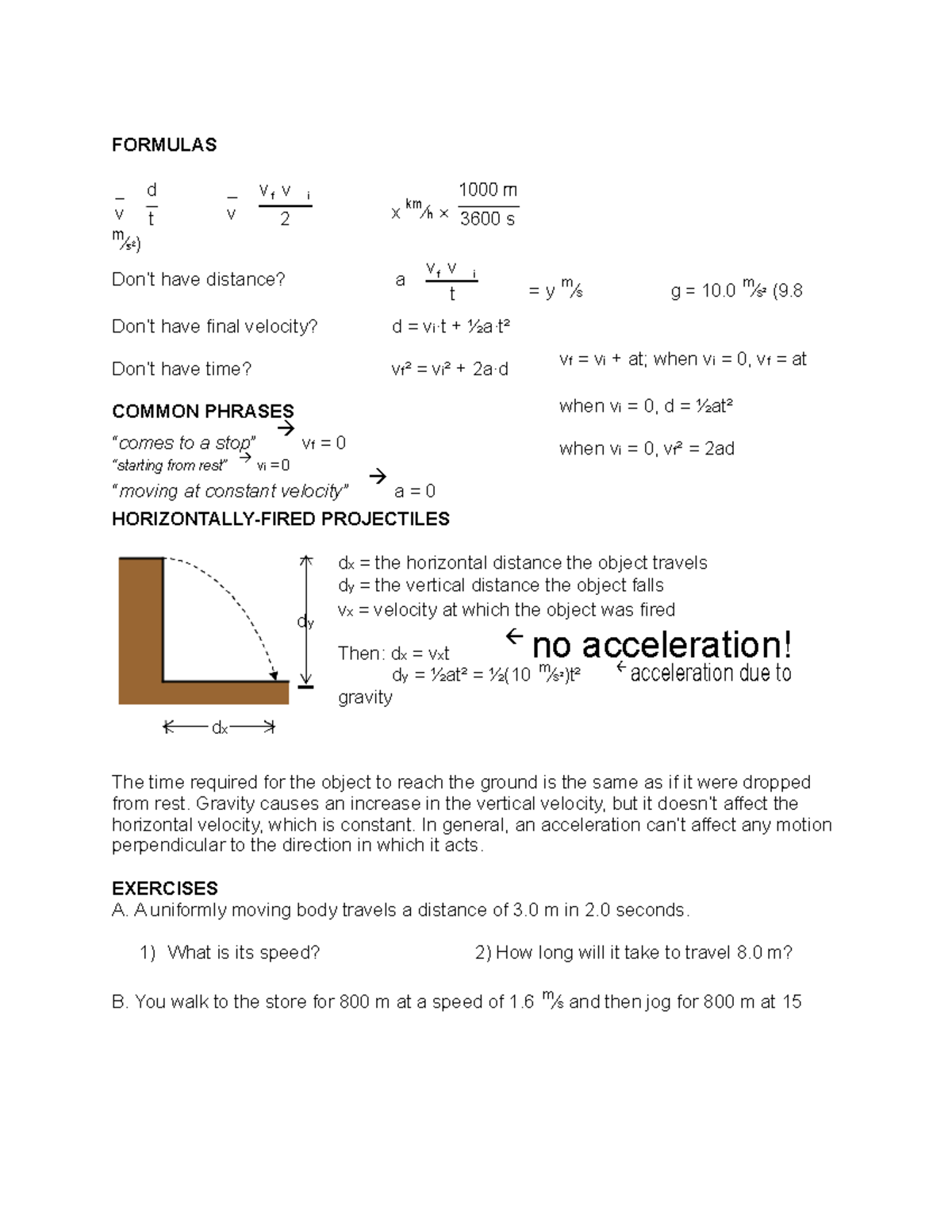 Formulas - This is coursework for College Physics. - FORMULAS v d v v f ...