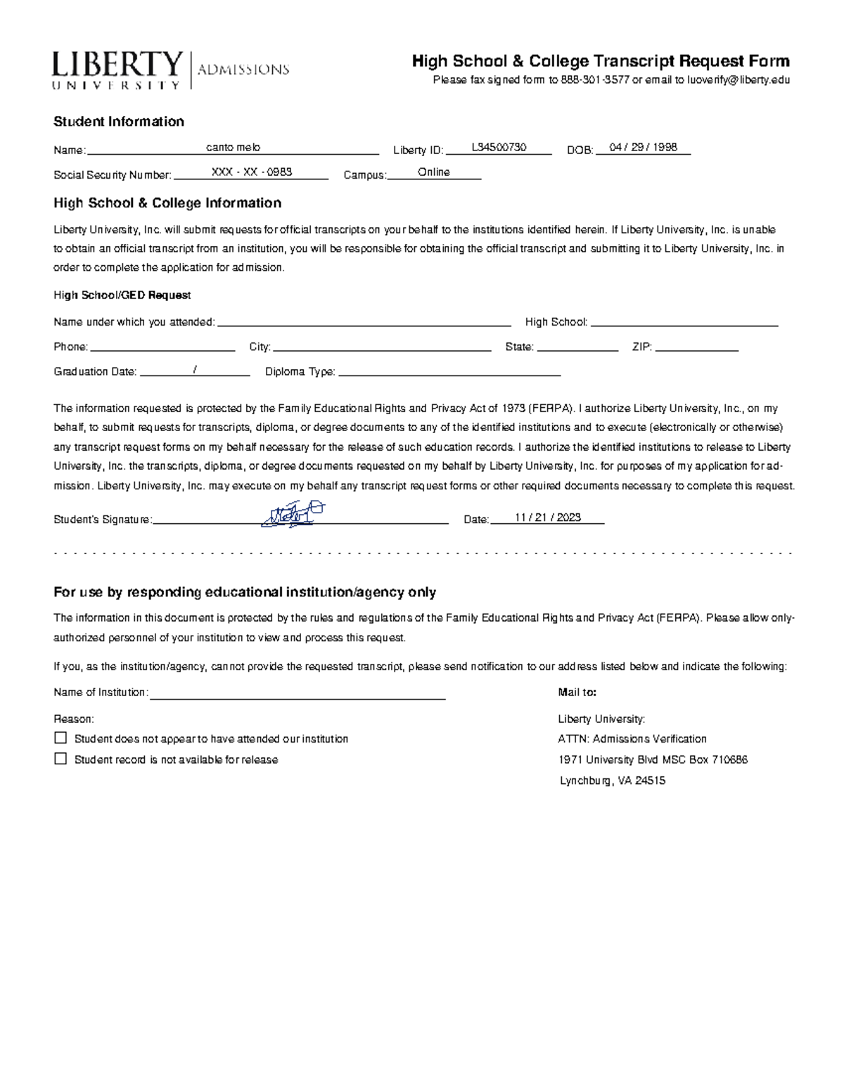 Transcript Request Form 1700602333 - High School & College Transcript ...