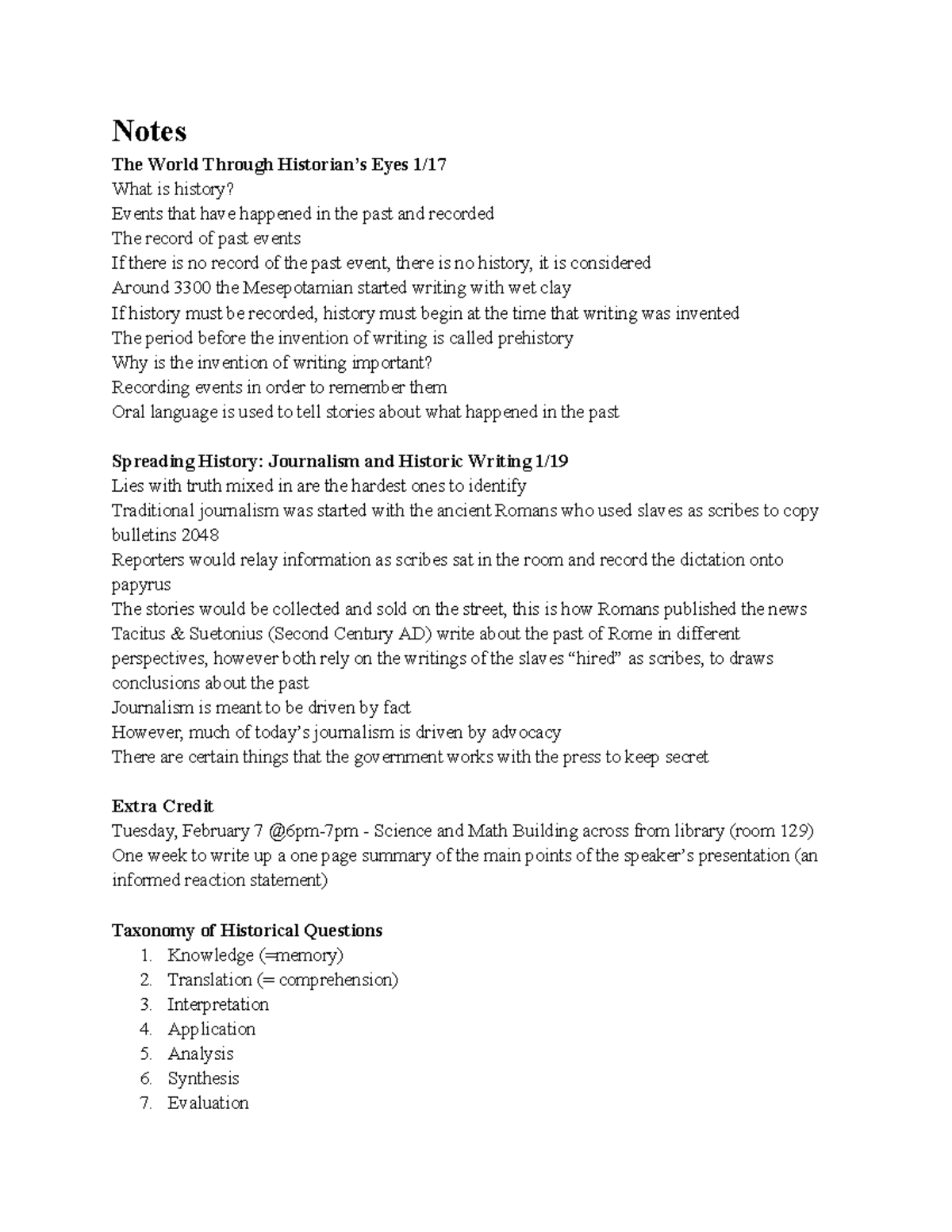 History 115 - Notes - Notes The World Through Historian’s Eyes 1/ What ...