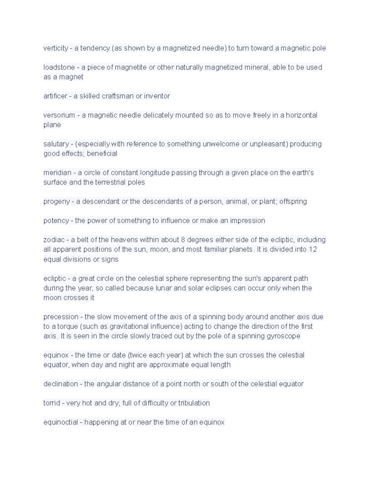 PHY C - COllege physics - verticity - a tendency (as shown by a ...