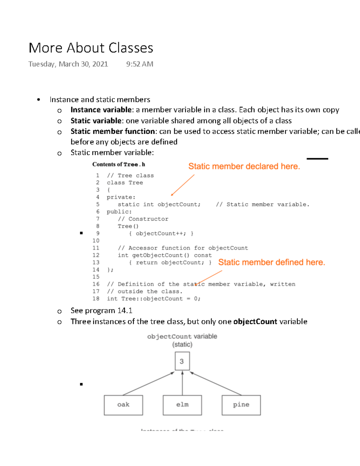 More About Classes - Lecture notes 9 - Instance and static members ...