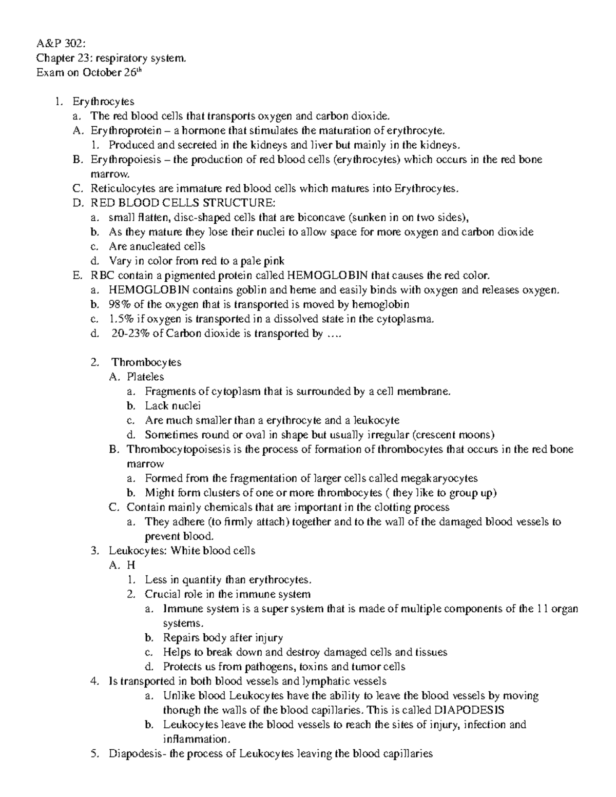 Erythrocytes, thrombocytes, leukocytes - A&P 302: Chapter 23 ...