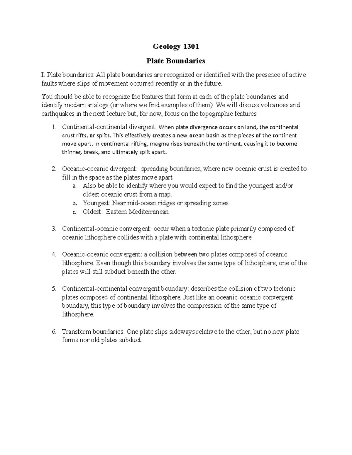 Plate Boundaries Lecture notes - Geology 1301 Plate Boundaries I. Plate ...