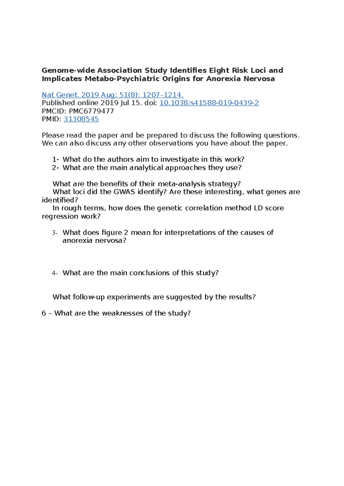 GWAS paper - Seminar 1 - Genome-wide Association Study Identifies Eight ...